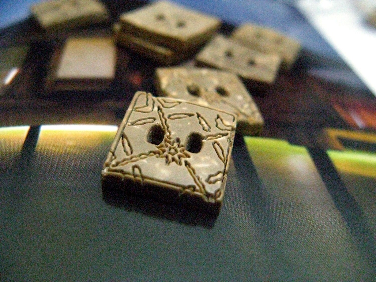 Square Wooden Buttons Lovable Shallow Carving Flower Lattice | Etsy