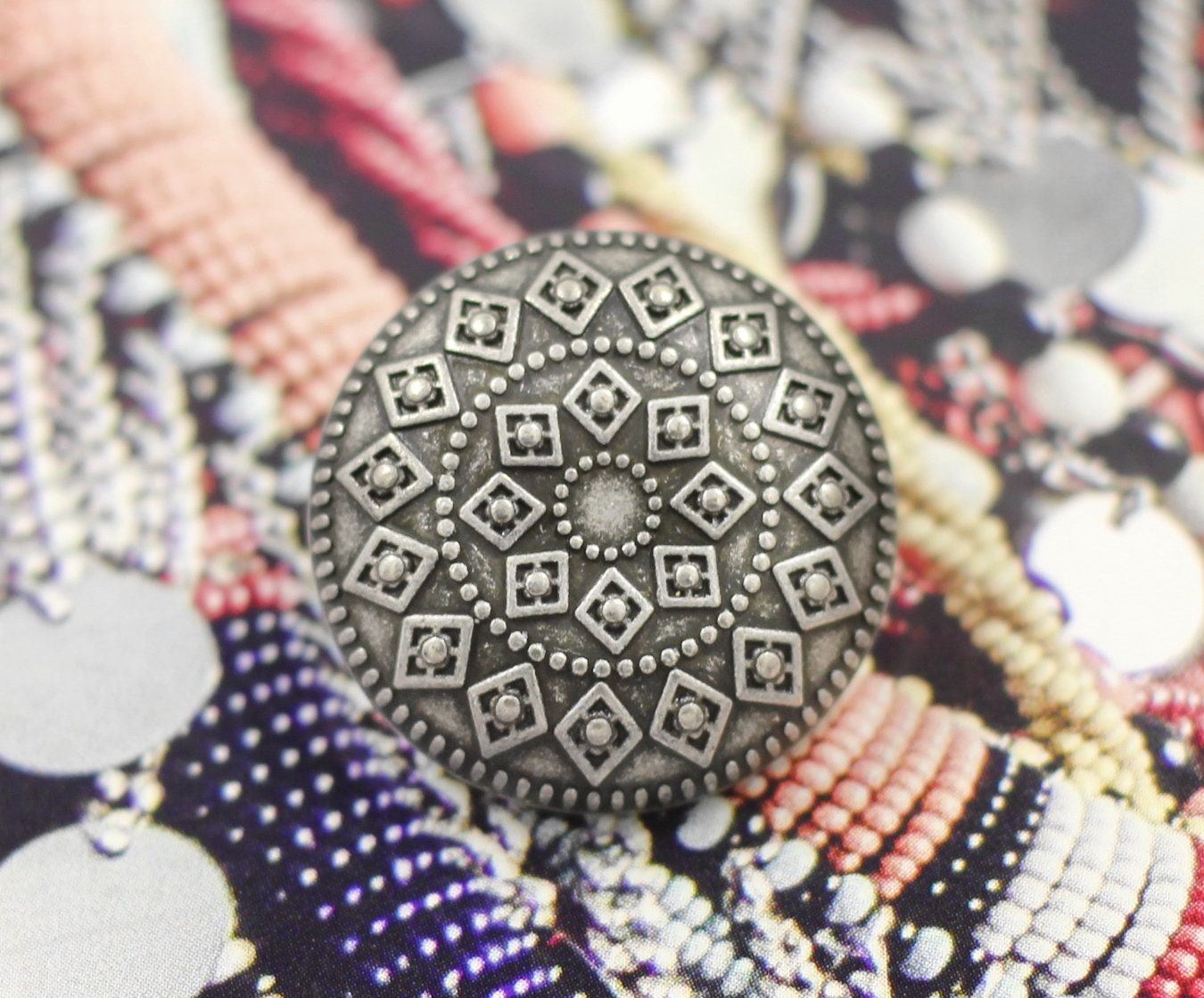 Rhombus Mandala Metal Shank Buttons , Antique Silver Color , 0.79 Inch ...