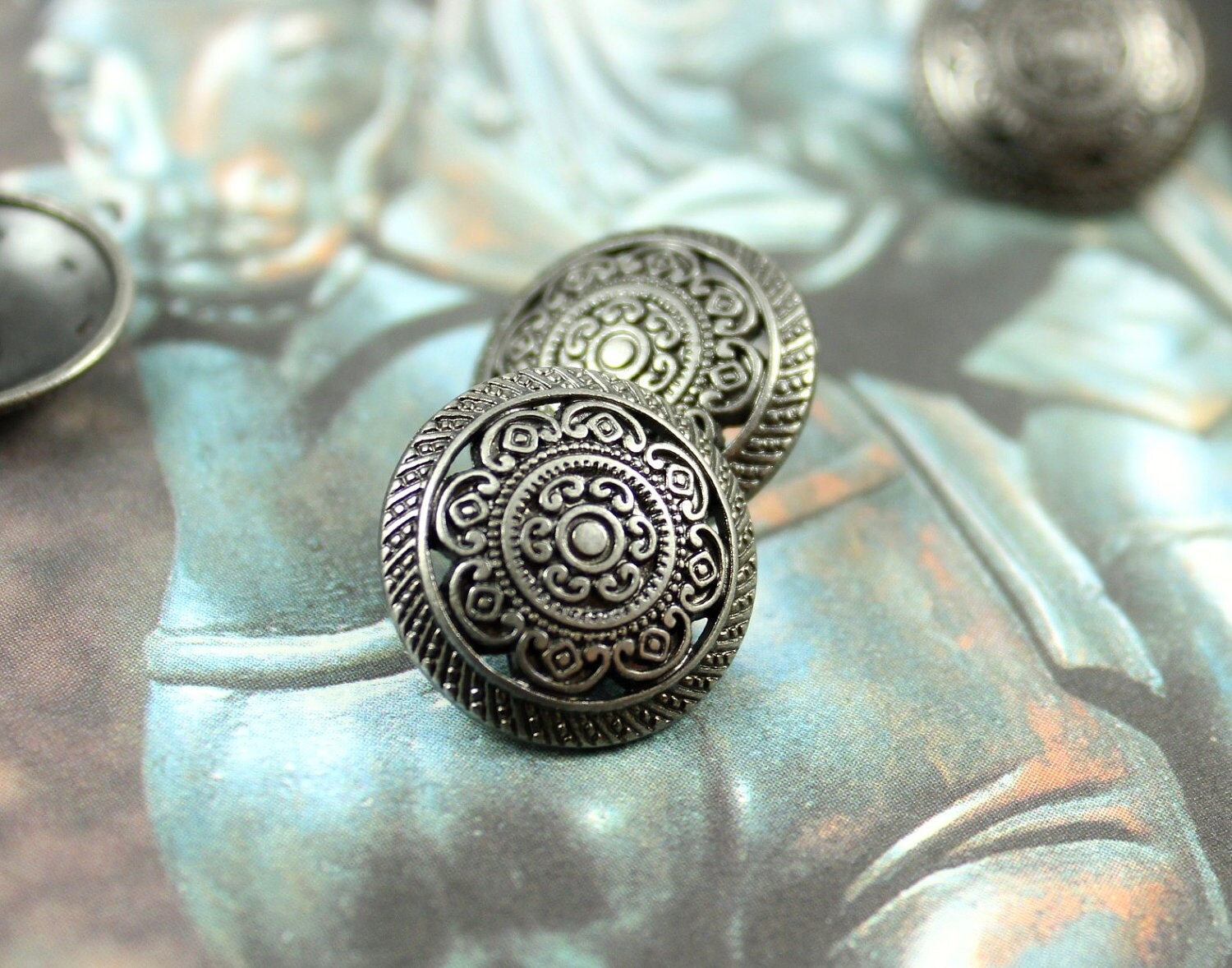 Metal Buttons Lacework Filigree Metal Buttons Gray Silver | Etsy