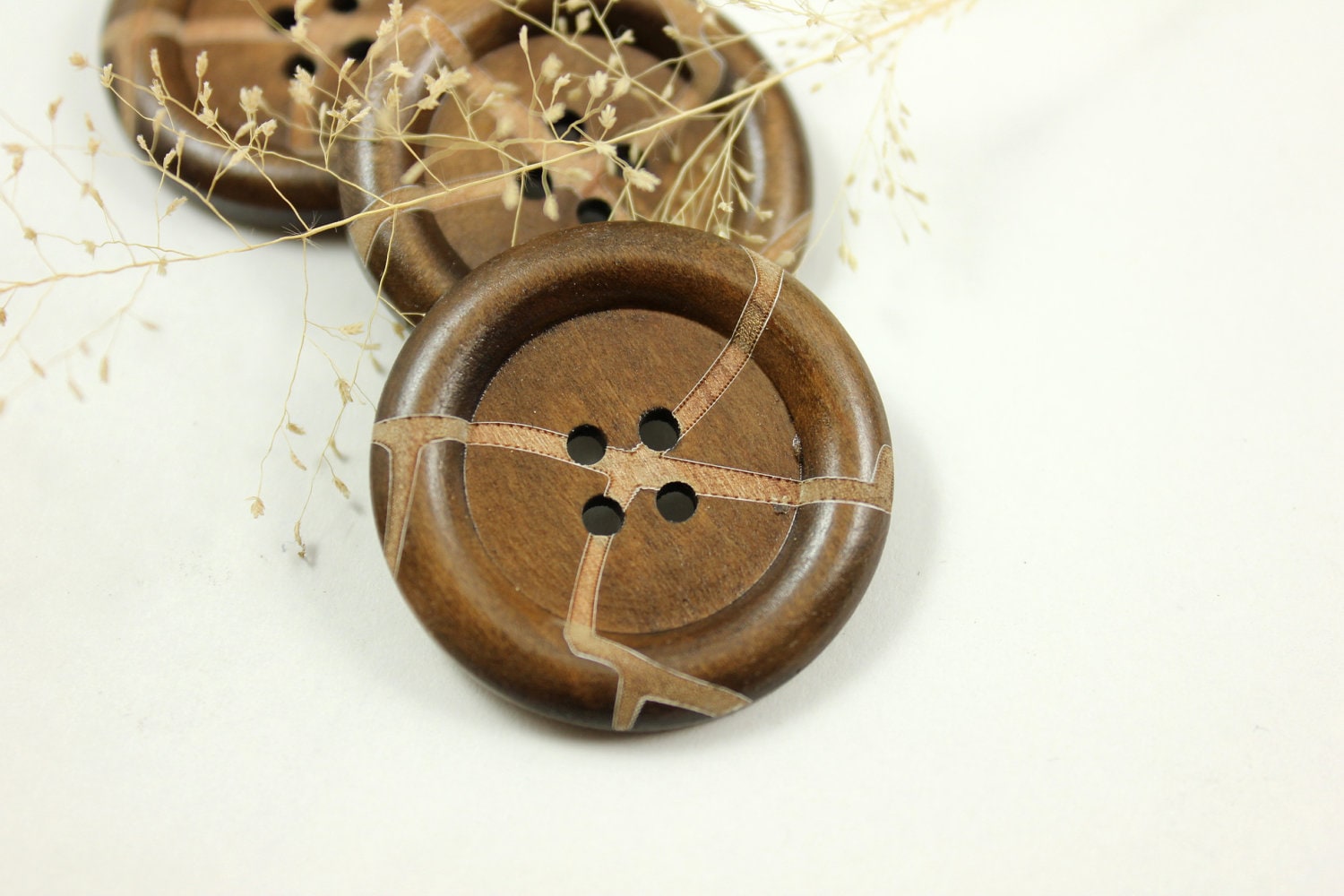 Brown Wooden Buttons Japanese Style Leather Texture Coffee - Etsy