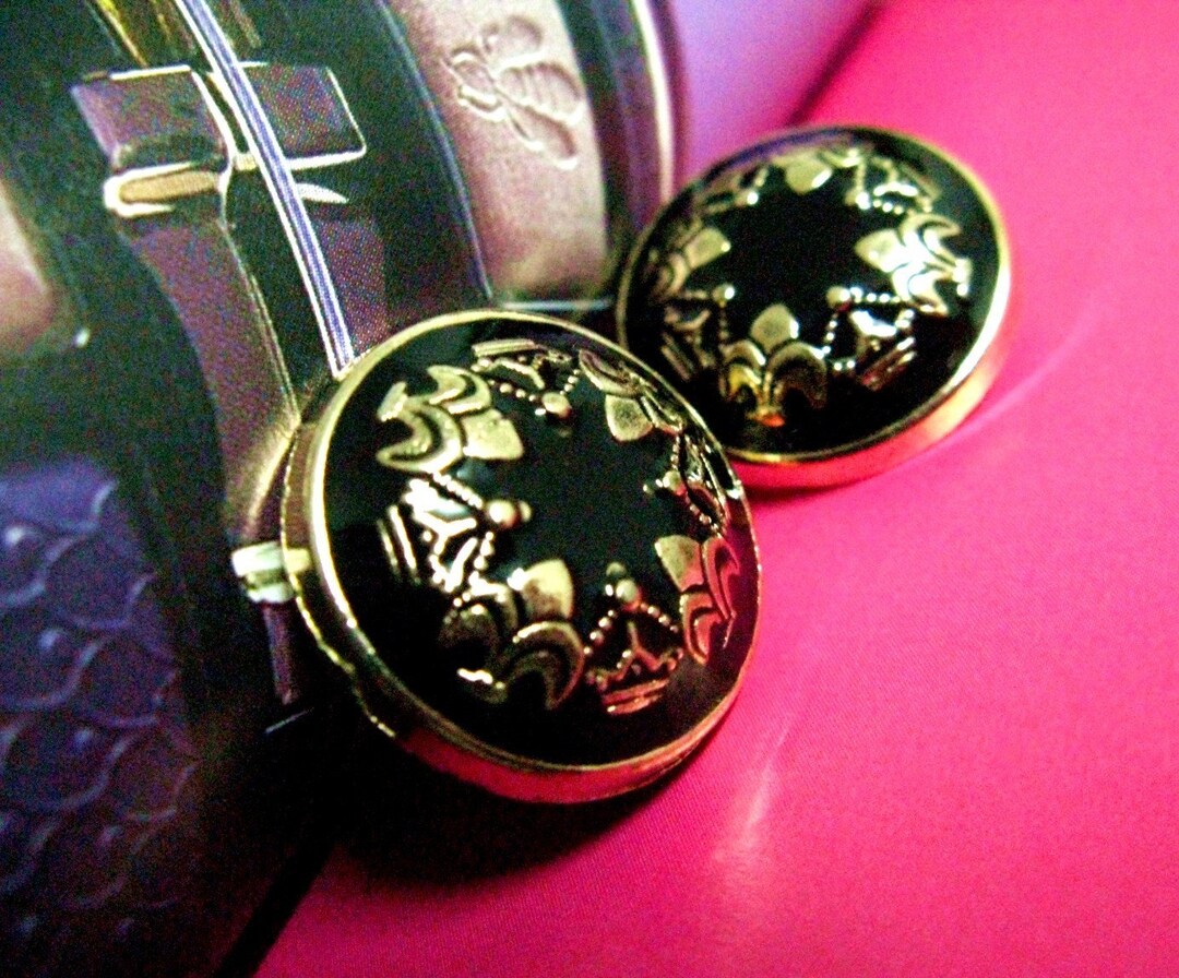 Metal Buttons Trefoil Crowns Gold Metal Buttons , Black Enamel , Shank ...