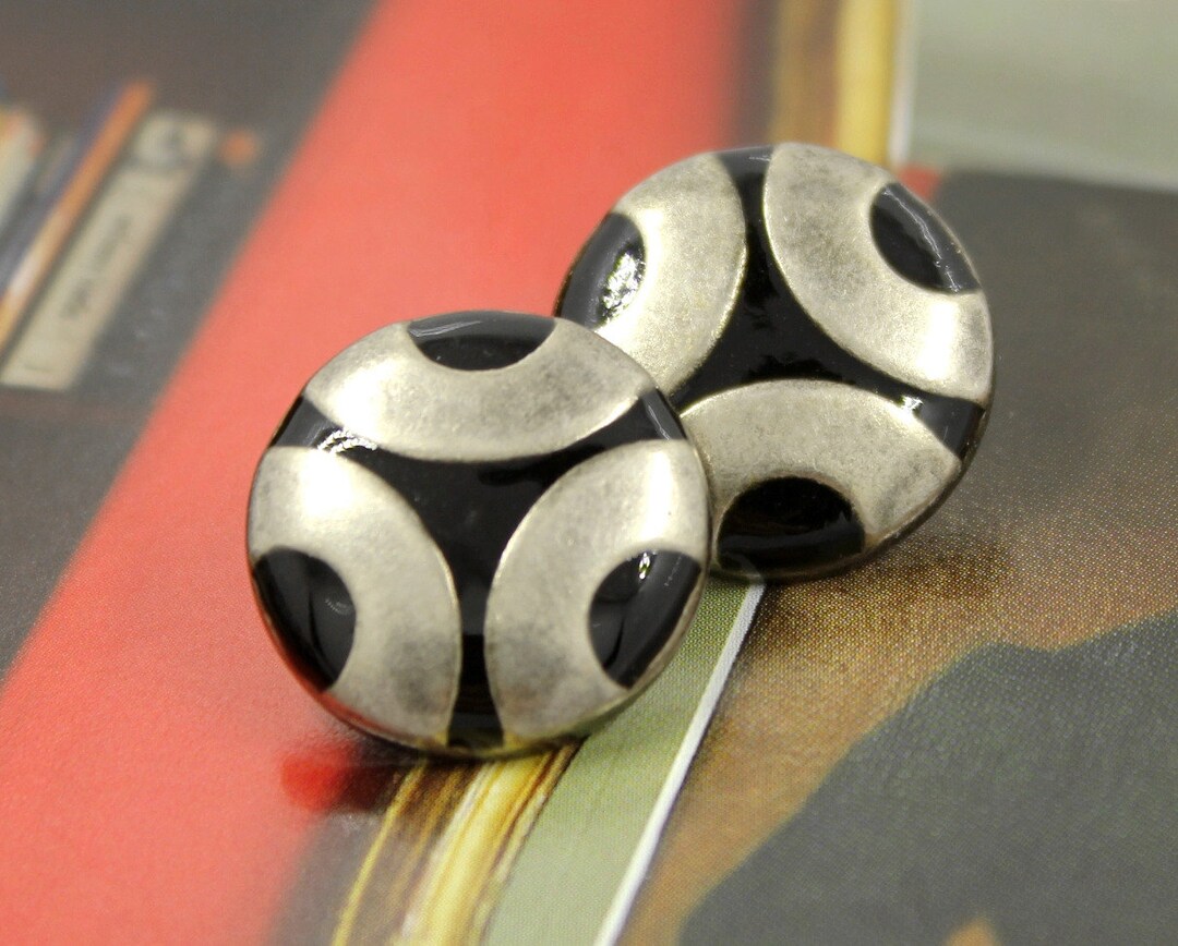 Metal Buttons - Gunmetal Three Arcs Metal Buttons , Black Enamel ...