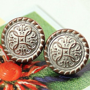 Metal Buttons - Islamic Flower Metal Buttons , Copper White Patina ...