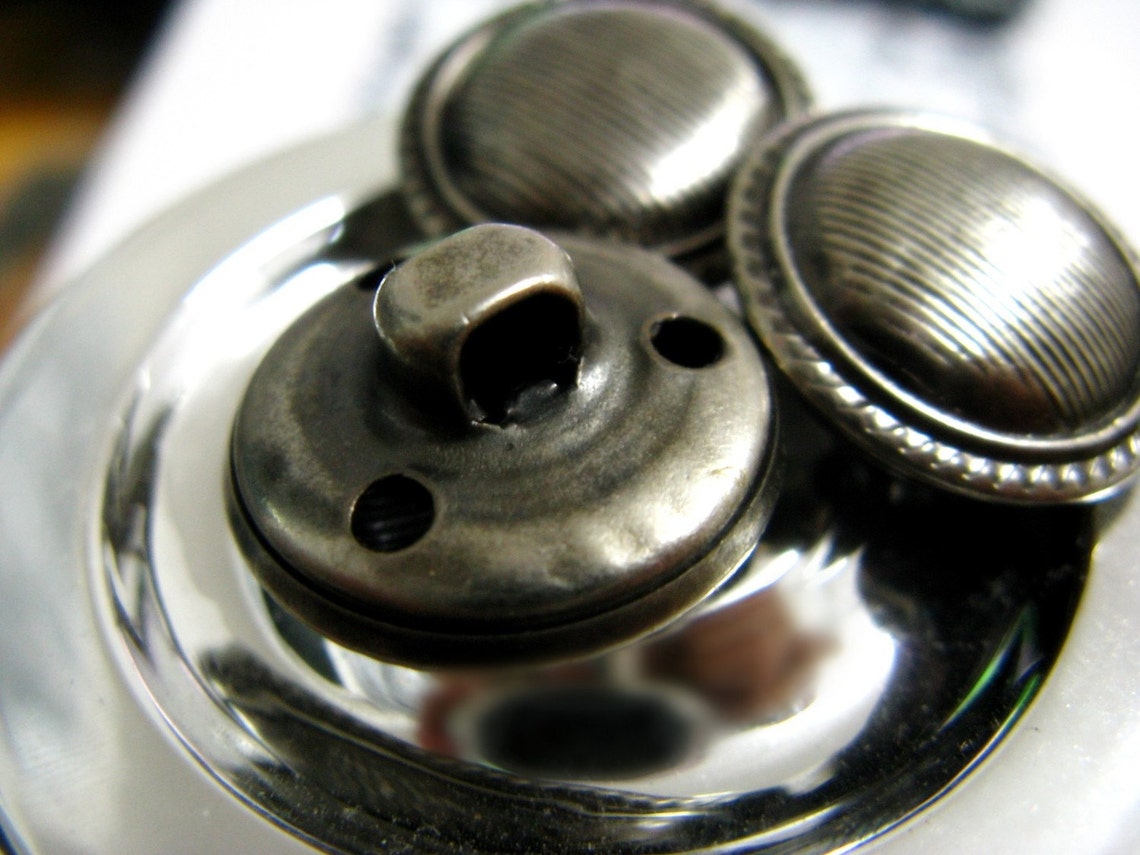 Metal Buttons - Roped Stripes Metal Buttons , Gray Silver Color , Domed ...