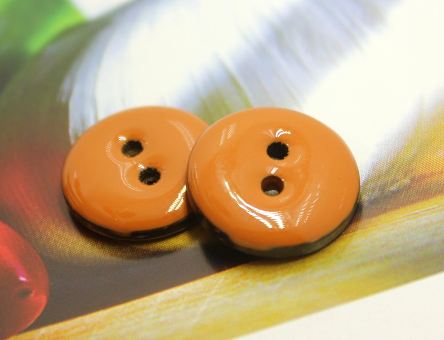 Orange Buttons 10 Pieces Of Orange Enamel Buttons With | Etsy