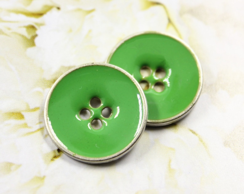 Metal Buttons - Apple Green Enamel Metal Buttons , Silver Basw , Hole ...
