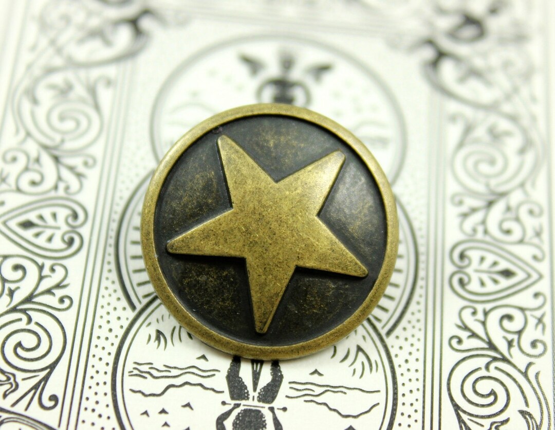 Metal Buttons - Star Metal Buttons , Antique Brass Color , Shank , 0.71 ...