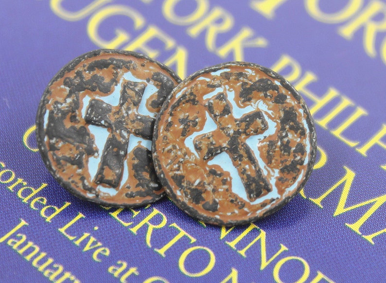Patina Metal Buttons - Cross Heraldry Blue Patina Metal Shank Buttons ...