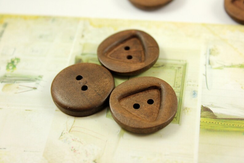 Wooden Buttons - Antiqued Triangle Recessed Center Brown Wooden Buttons ...