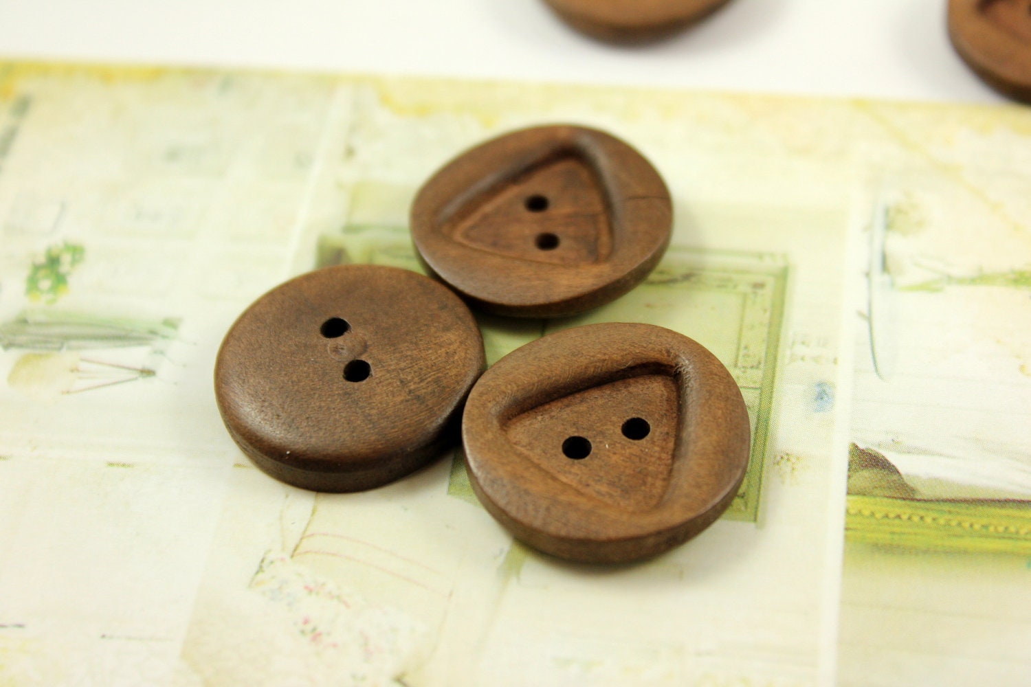 Wooden Buttons Antiqued Triangle Recessed Center Brown | Etsy