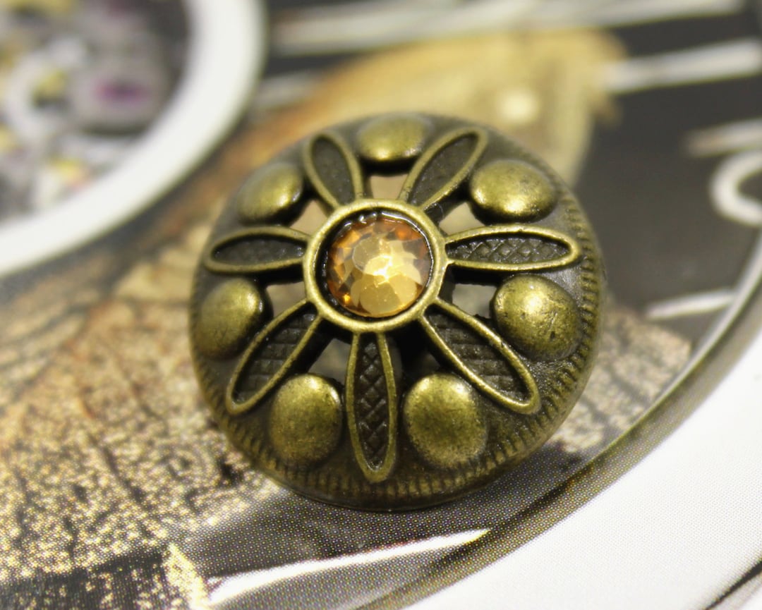 Metal Buttons - Gold Crystal Antique Brass Domed Flower Openwork Metal ...