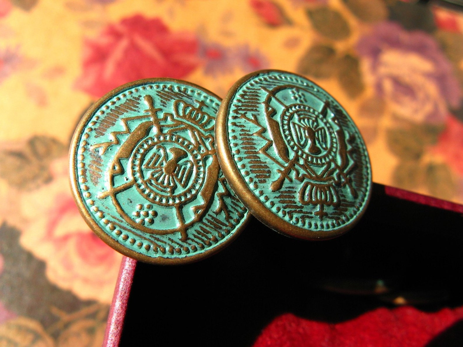 Metal Buttons Sword and Crown Metal Buttons Copper Cyan | Etsy