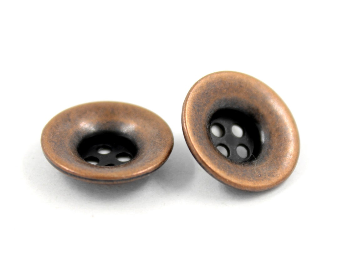 Metal Buttons - Funnel Shaped Metal Buttons , Antique Copper Color , 4 ...