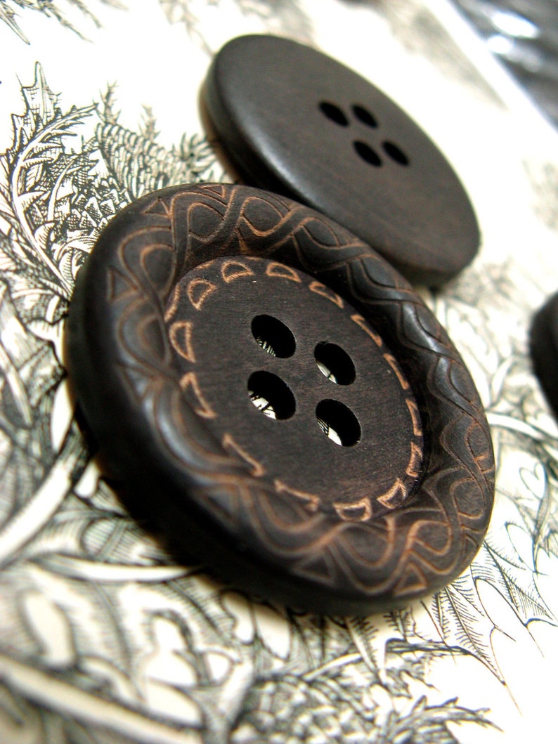 Large Wood Buttons - Beautiful Swirls Decorative Domed Border Cascading ...
