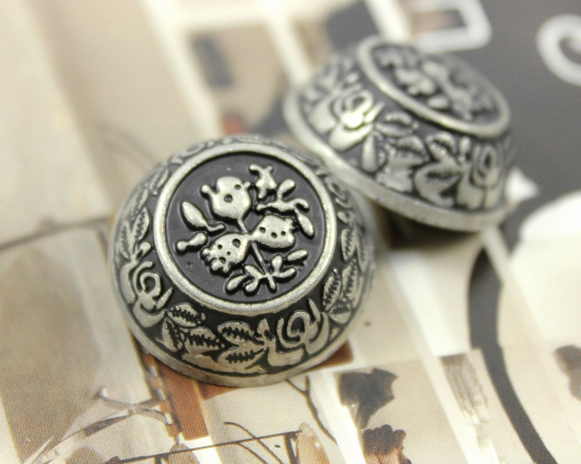 Metal Buttons - Flower Carving Metal Buttons , Retro Silver Color ...