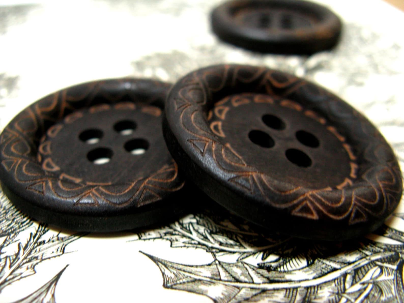 Large Wood Buttons Beautiful Swirls Decorative Domed Border - Etsy