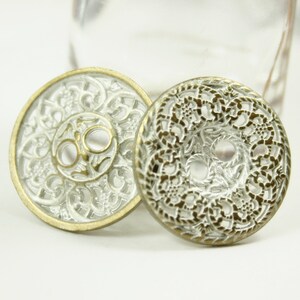 Metal Buttons - Foliage Filigree Metal Buttons , Brass White Color , 0. ...