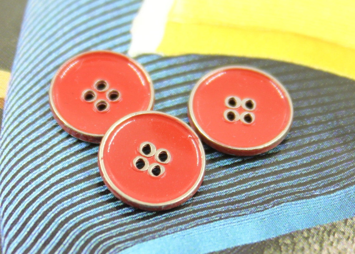 Metal Buttons Red Metal Buttons Silver Color 4 Holes - Etsy