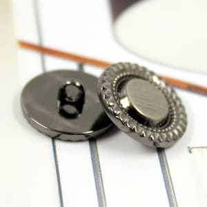 Metal Buttons - Crown Gear Metal Buttons , Shiny Gunmetal Color , Shank ...