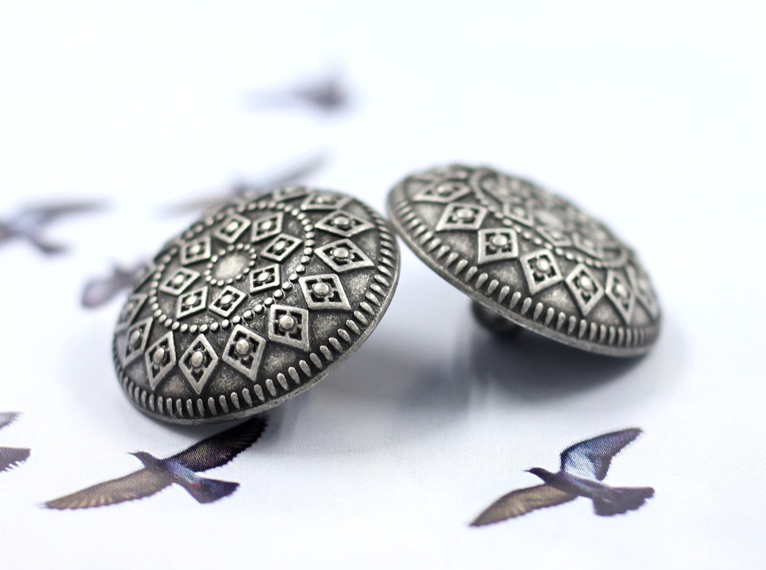 Rhombus Mandala Metal Shank Buttons , Antique Silver Color , 0.79 Inch ...