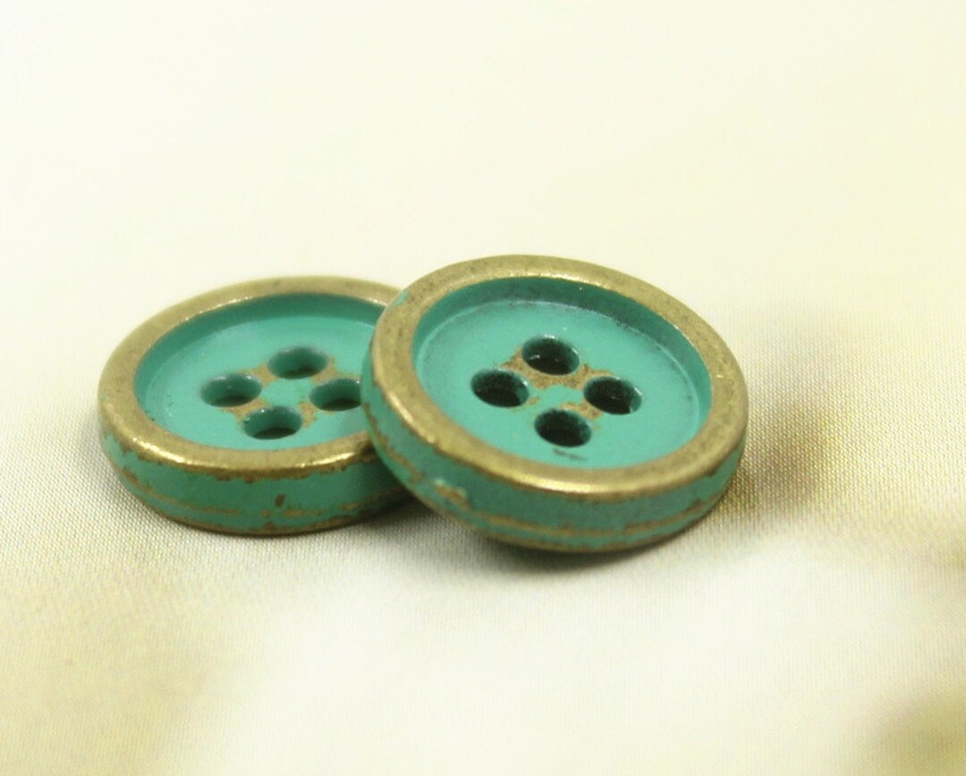 Metal Buttons - Cyan Painted Thicken Metal Buttons , Antique Brass ...