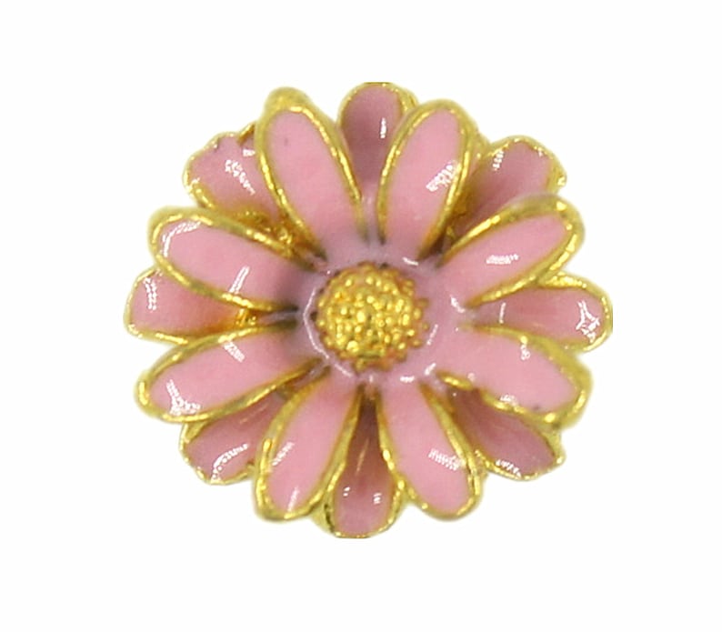 Metal Buttons - Pink Enamel Daisy Metal Buttons , Gold Color , Shank ...