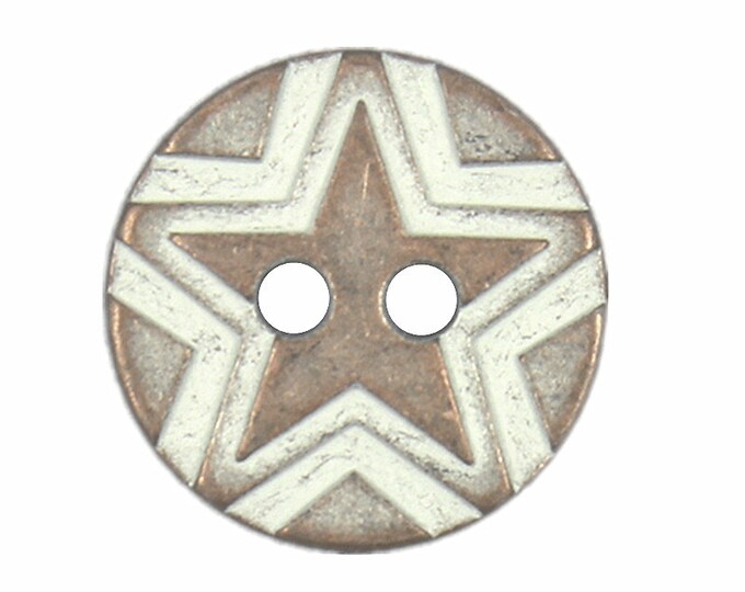 Metal Buttons - Layered Star Metal Buttons , Copper White Color , 2 ...