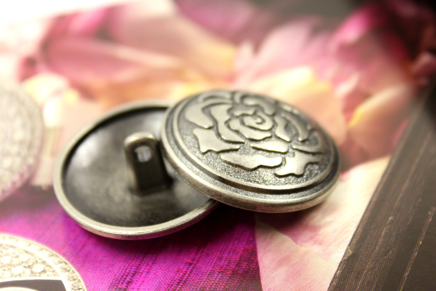 Flower Metal Buttons - Rose Bloom Gunmetal Metal Shank Buttons, 1.10 ...