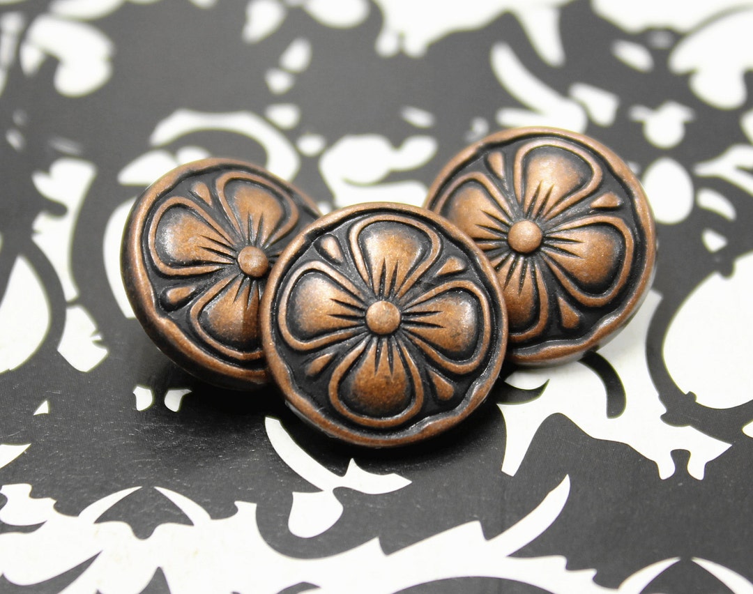 Metal Buttons - Clover Metal Buttons , Copper Color , Shank , 0.59 Inch ...