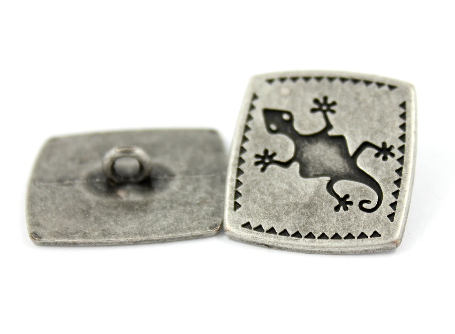 Metal Buttons - Gecko Rectangle Antique Silver Metal Shank Buttons - 0. ...