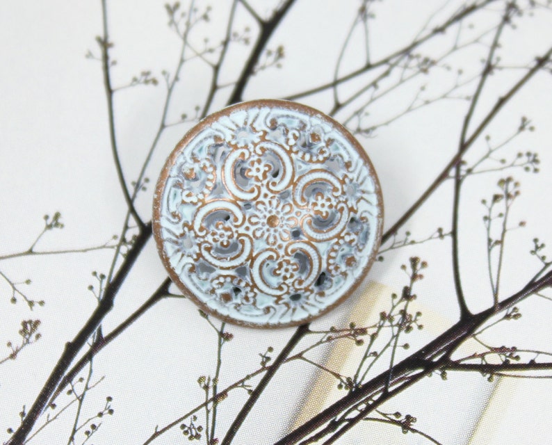 Metal Buttons - Flowery Engraving Metal Buttons , Blue Copper Color ...