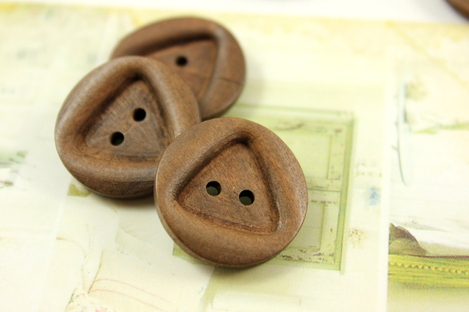 Wooden Buttons Antiqued Triangle Recessed Center Brown | Etsy