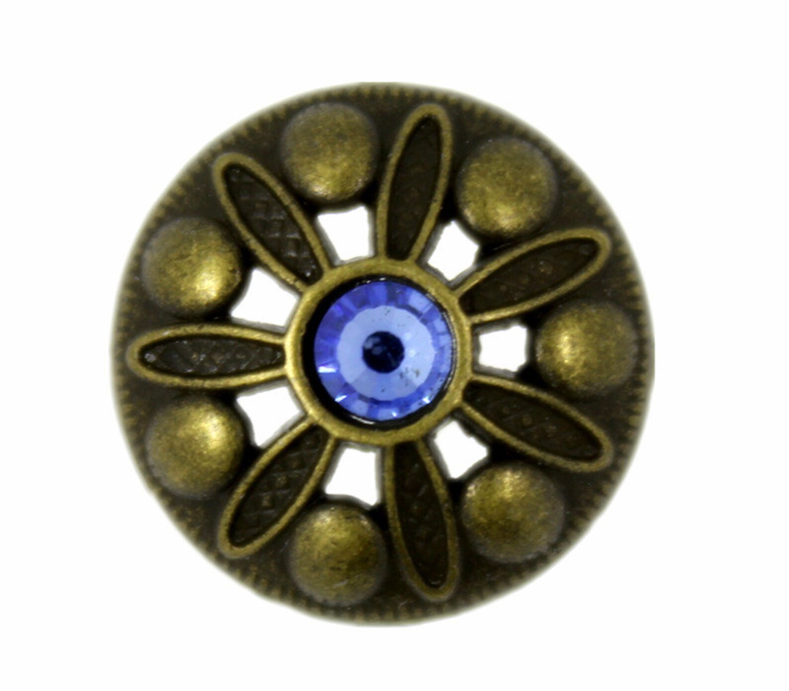 Metal Buttons - Blue Crystal Antique Brass Domed Flower Openwork Metal ...