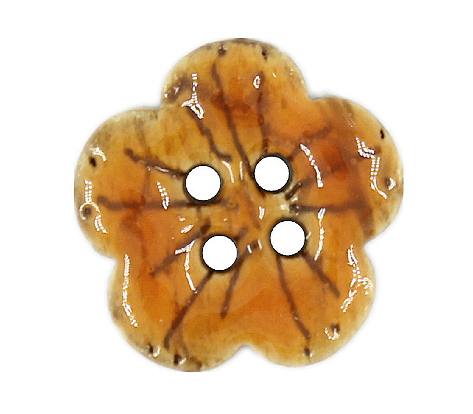 10 Pieces of Translucent Orange Enamel Sakura Buttons With Coconut Base ...