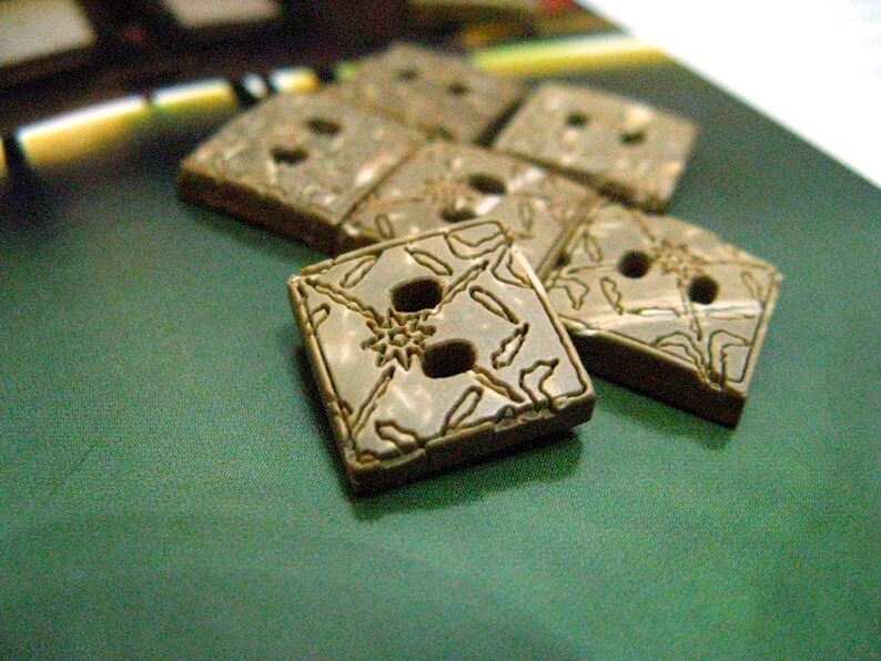 Square Wooden Buttons Lovable Shallow Carving Flower Lattice | Etsy