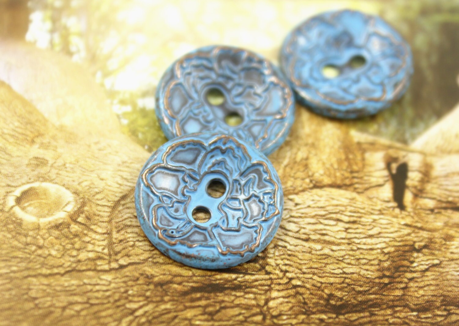 Metal Buttons Hibiscus Metal Buttons Blue Copper Color | Etsy