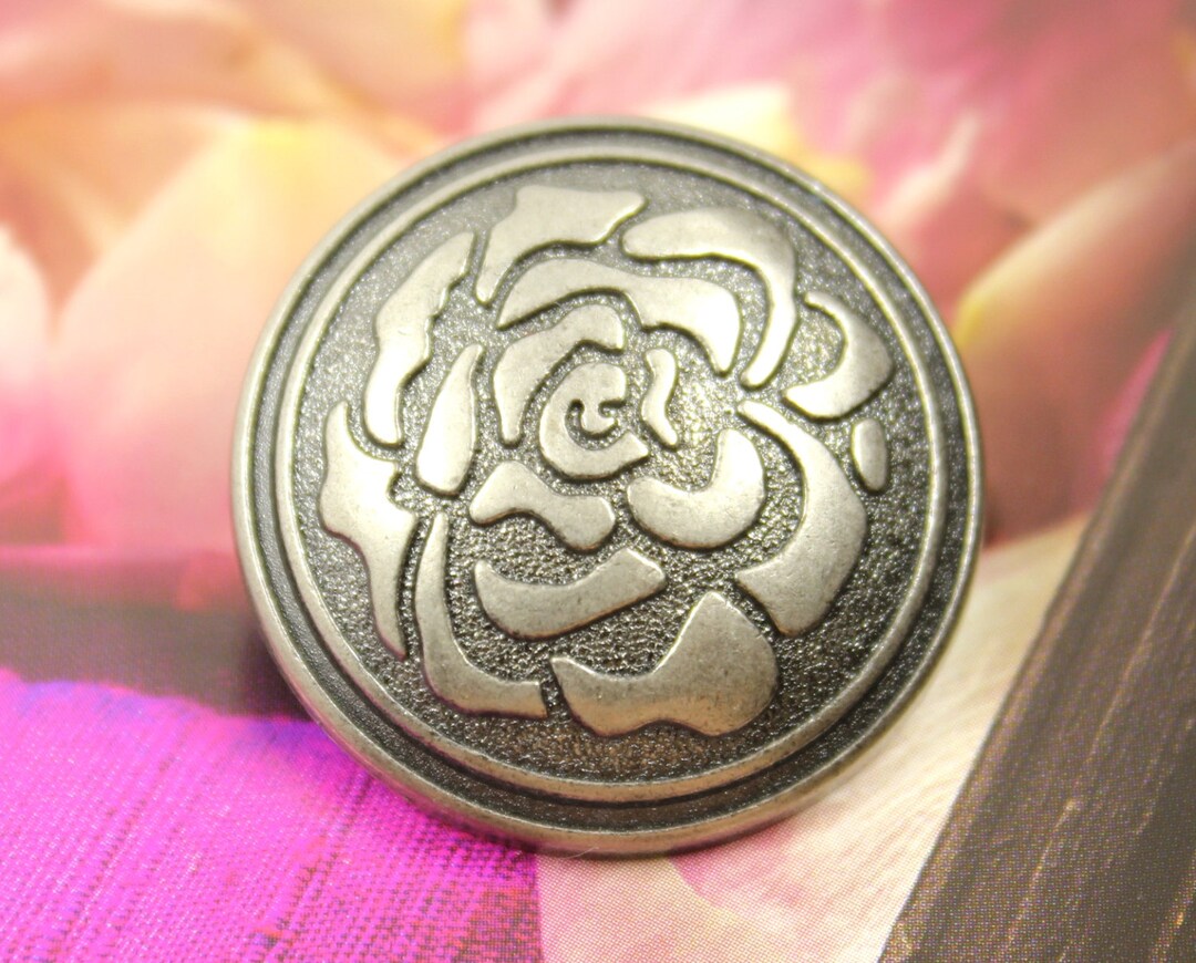 Flower Metal Buttons - Rose Bloom Gunmetal Metal Shank Buttons, 1.10 ...
