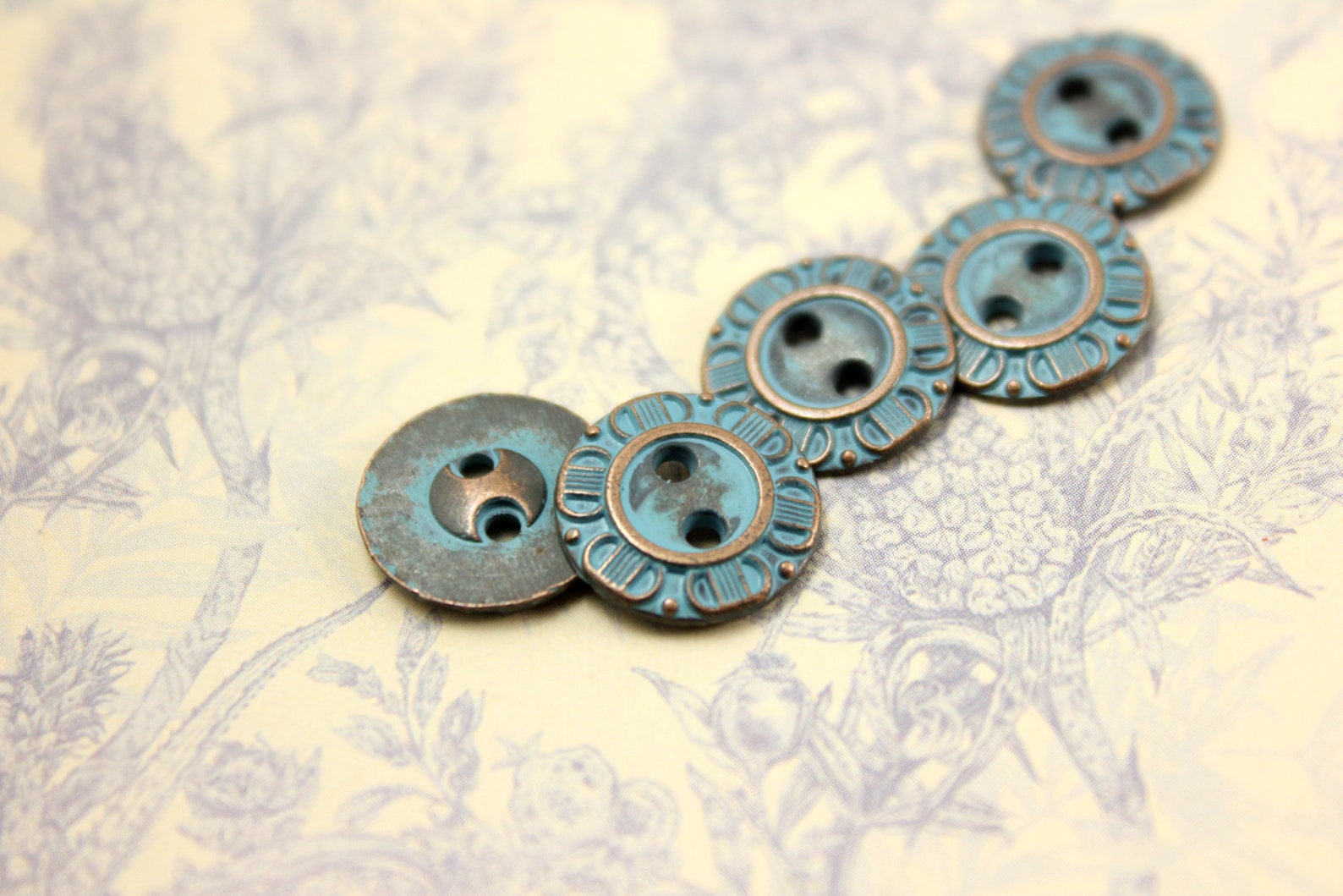 Metal Buttons - Petals Border Metal Buttons , Pastel Blue Color , 2 ...