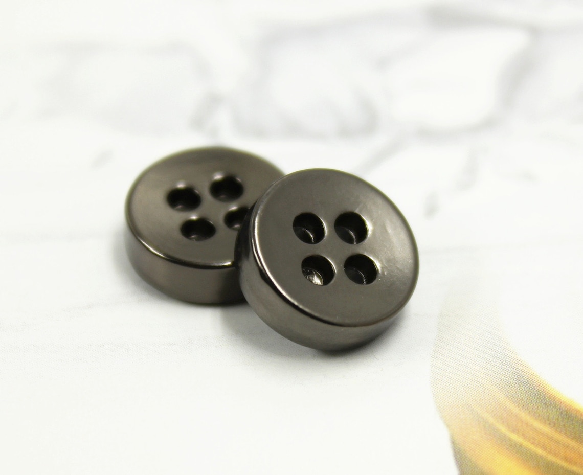 Metal Buttons - Thick Pearlized Gunmetal Buttons , 4 Holes , 0.43 Inch ...