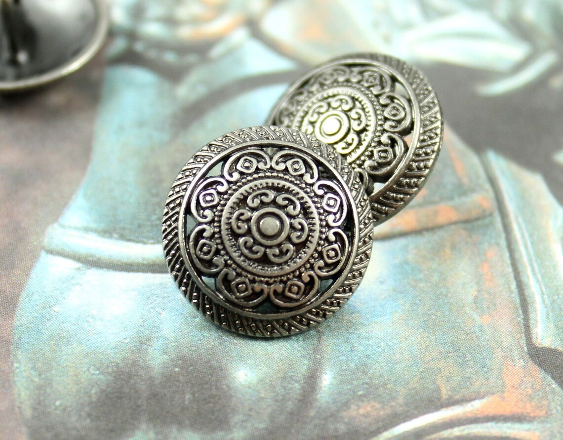Metal Buttons Lacework Filigree Metal Buttons Gray Silver | Etsy