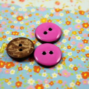 Pink Buttons - 10 Pieces of Hot Pink Enamel Buttons With Coconut Base ...