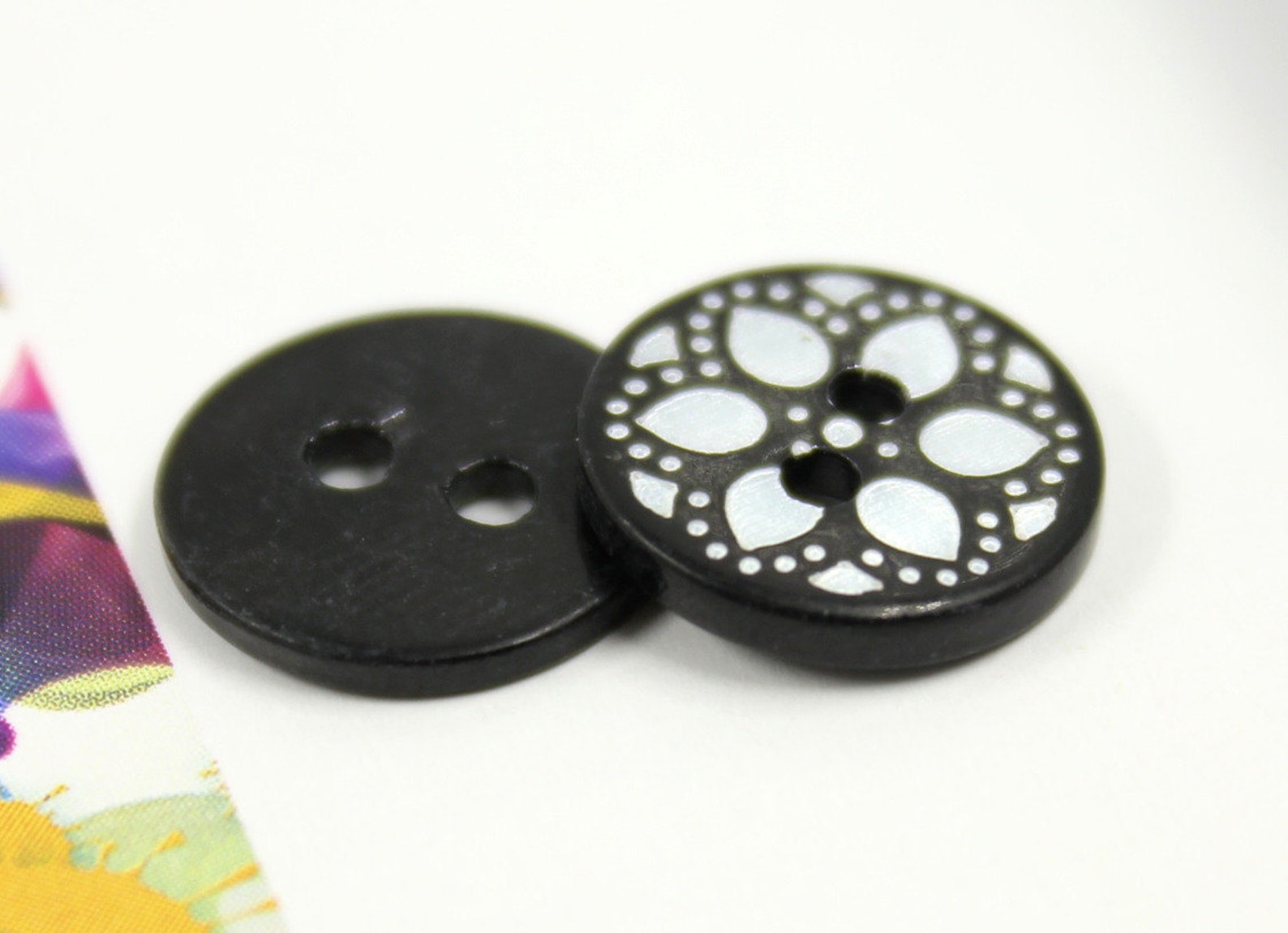 Shell Buttons Flower Mandala Pattern Black Shell Buttons - Etsy