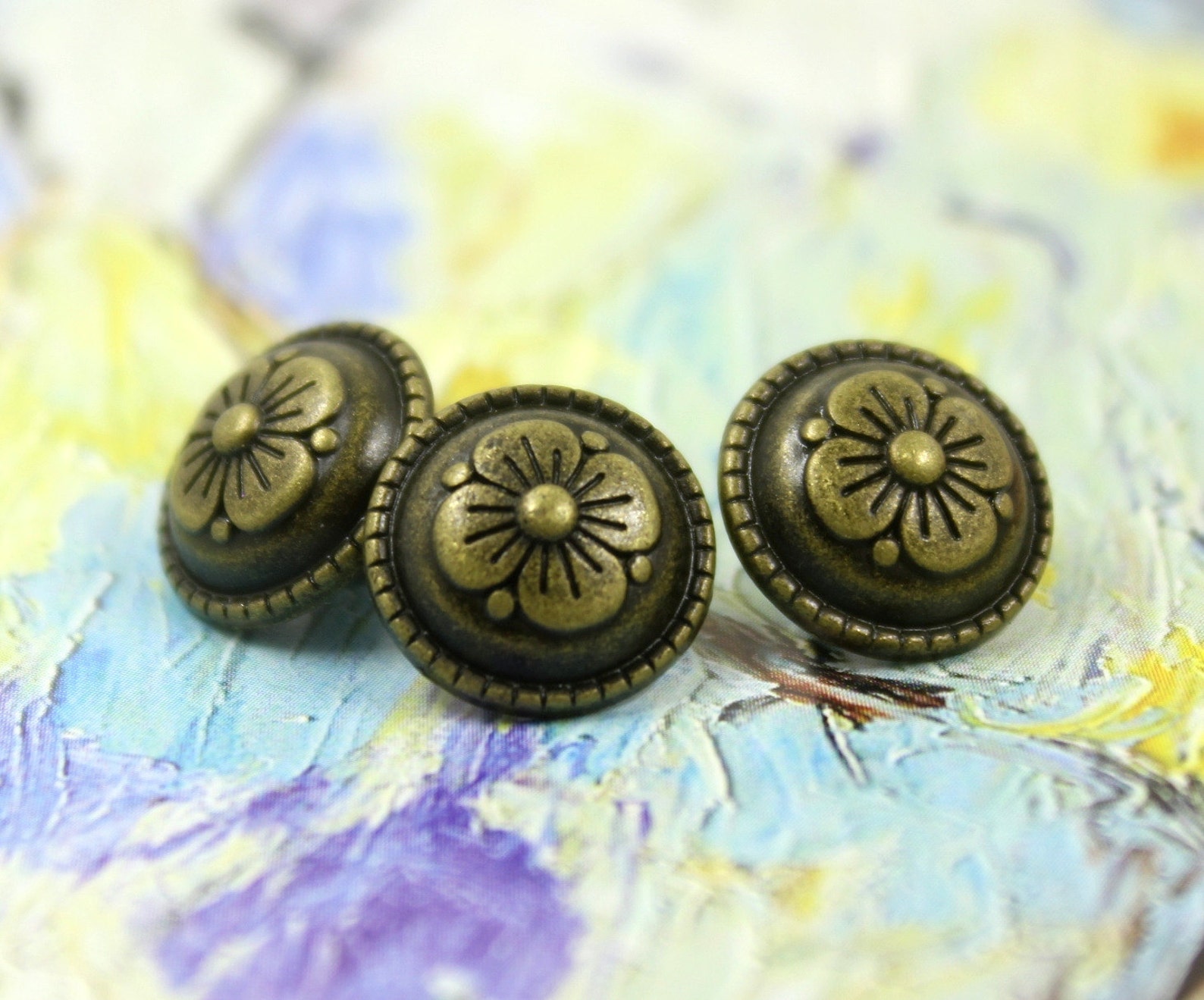 Metal Buttons Flower Metal Buttons Brass Color Domed | Etsy