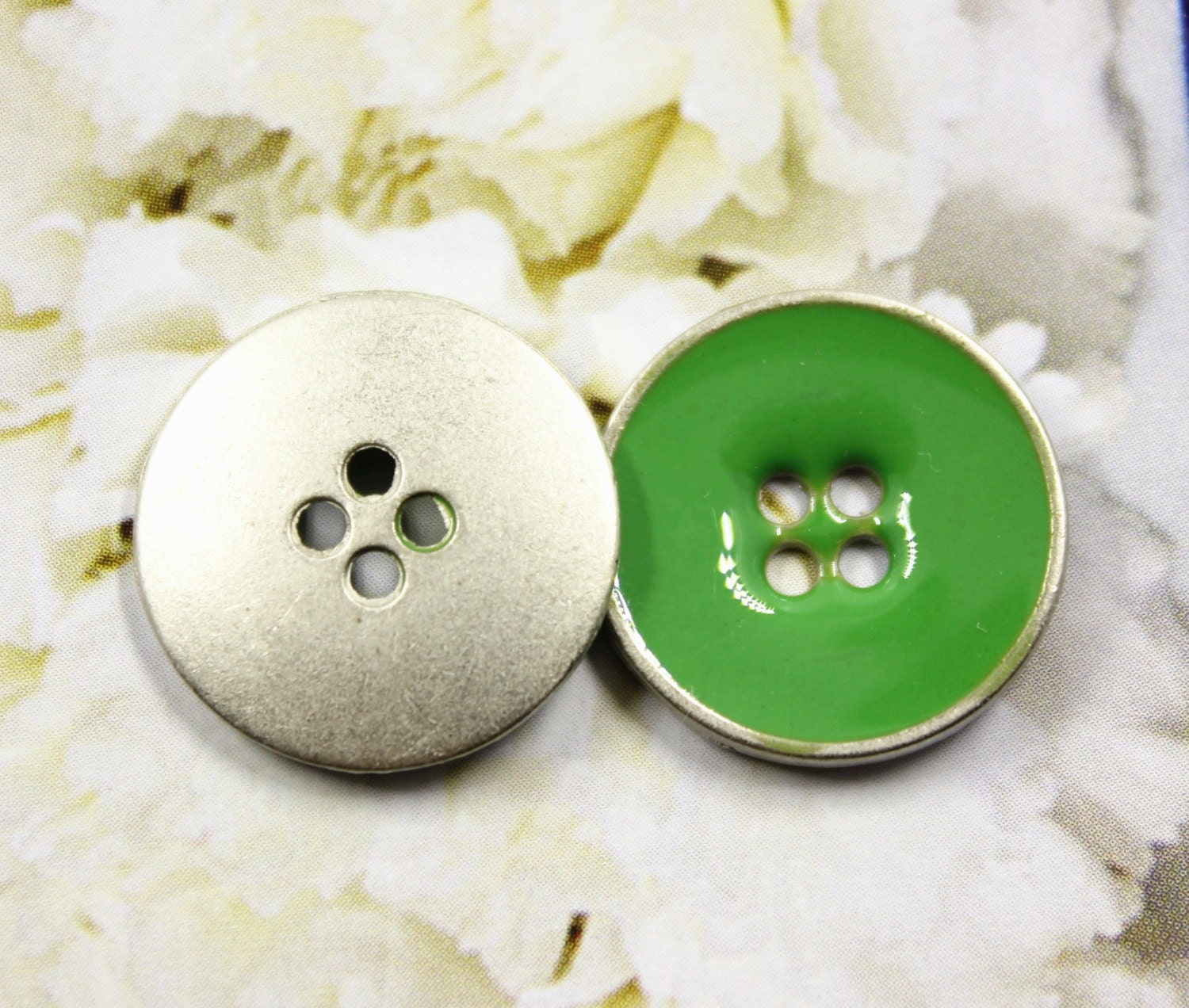 Metal Buttons - Apple Green Enamel Metal Buttons , Silver Basw , Hole ...