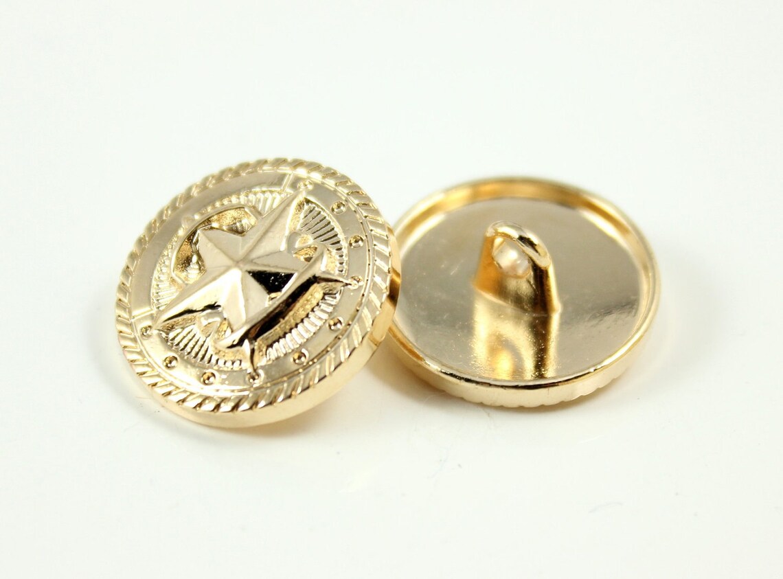 Metal Buttons - Barn Star Metal Buttons , Gold Color , Shank , 0.71 ...