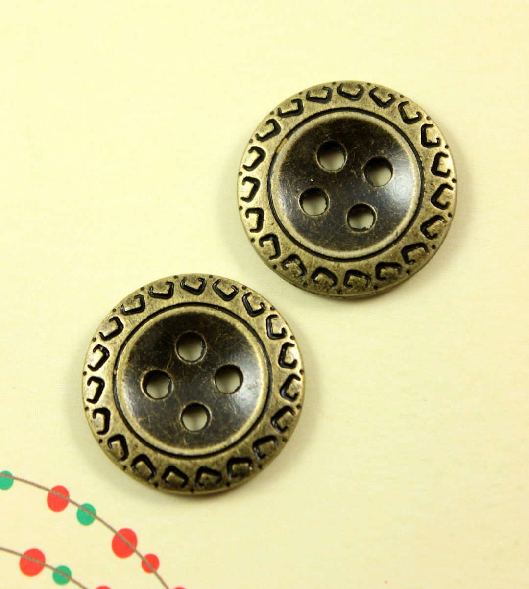 Metal Buttons - ZIG-ZAG Metal Buttons , Antique Brass Color , 4 Holes ...