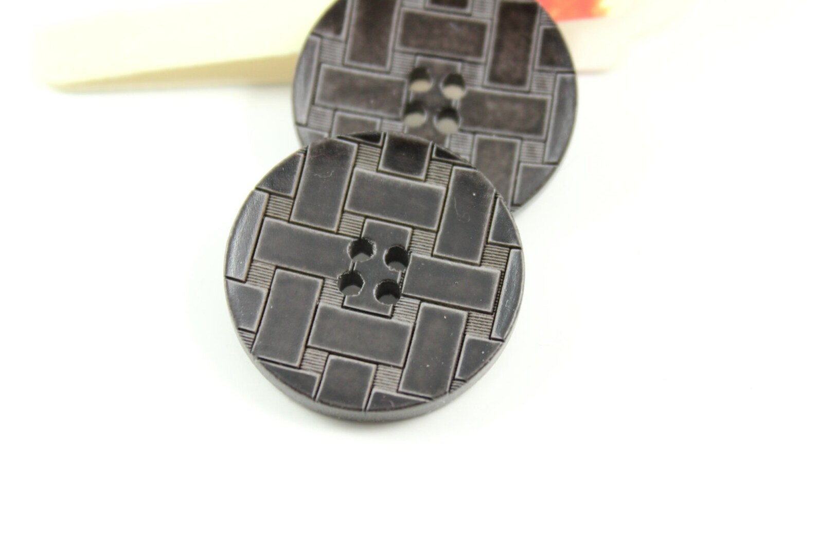 Brown Concave Wooden Buttons With Light Gray Weave Texture. | Etsy