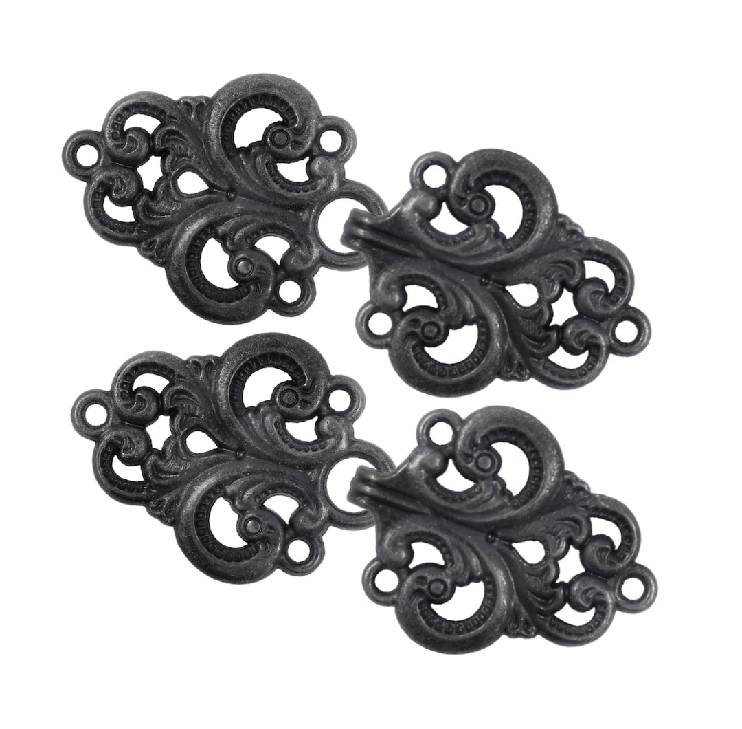 HOOK and EYE Fasteners - Stunning Vintage Black Openwork Baroque Swirl ...