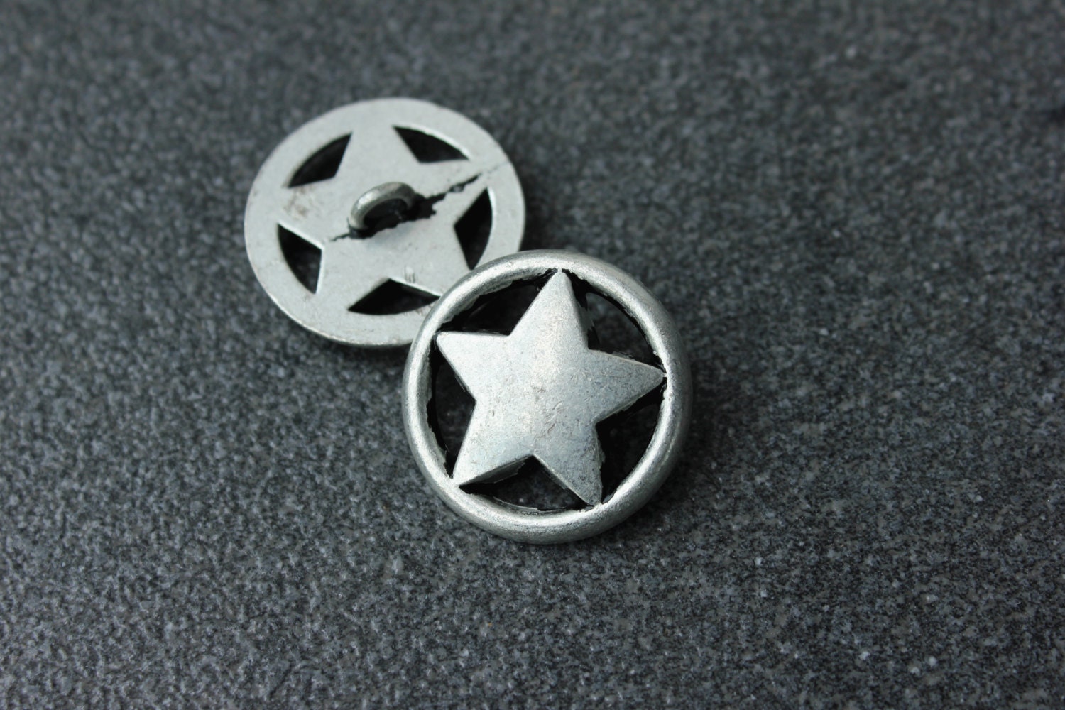 Star Metal Buttons - Matte Silver Open Work Ring and Star Shank Buttons ...