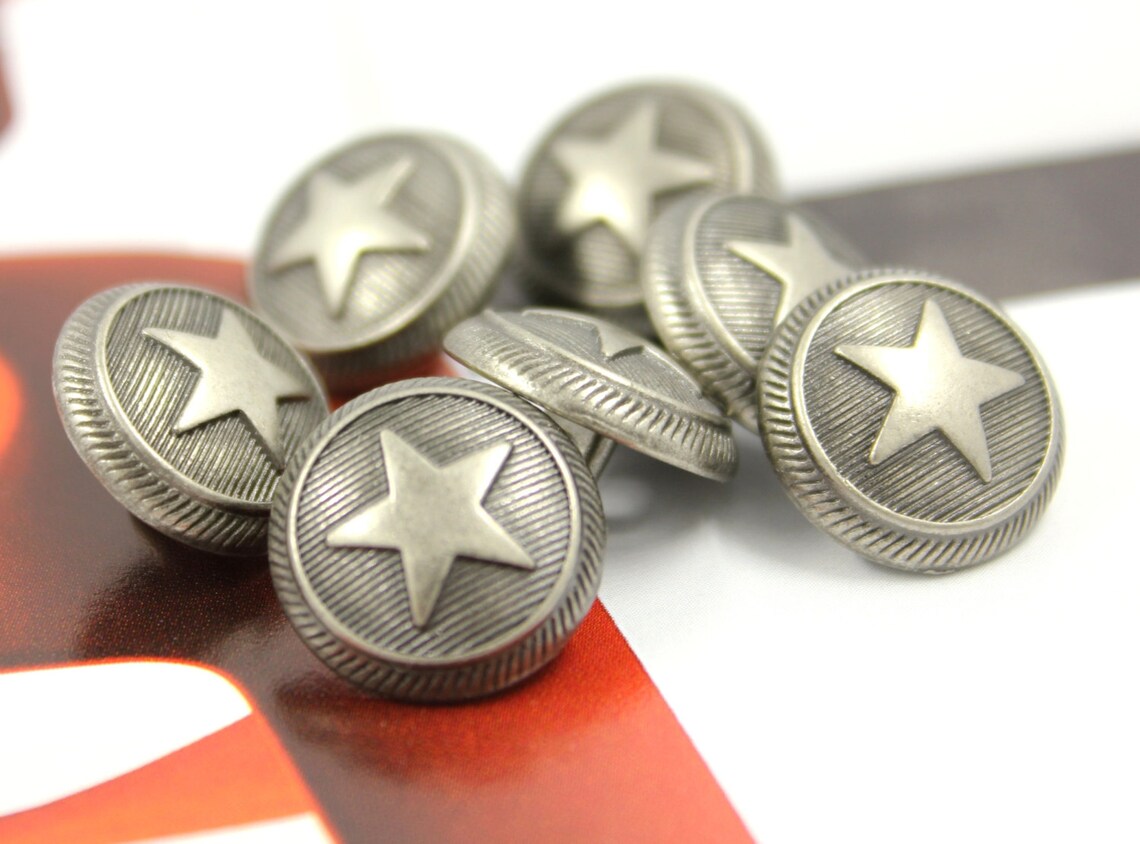 Metal Buttons - Roped Star Metal Buttons , Gray Silver Color , Shank ...